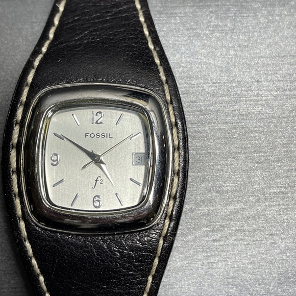 Fossil | Accessories | Fossil Gray Face On Black Leather Bund Quartz ...